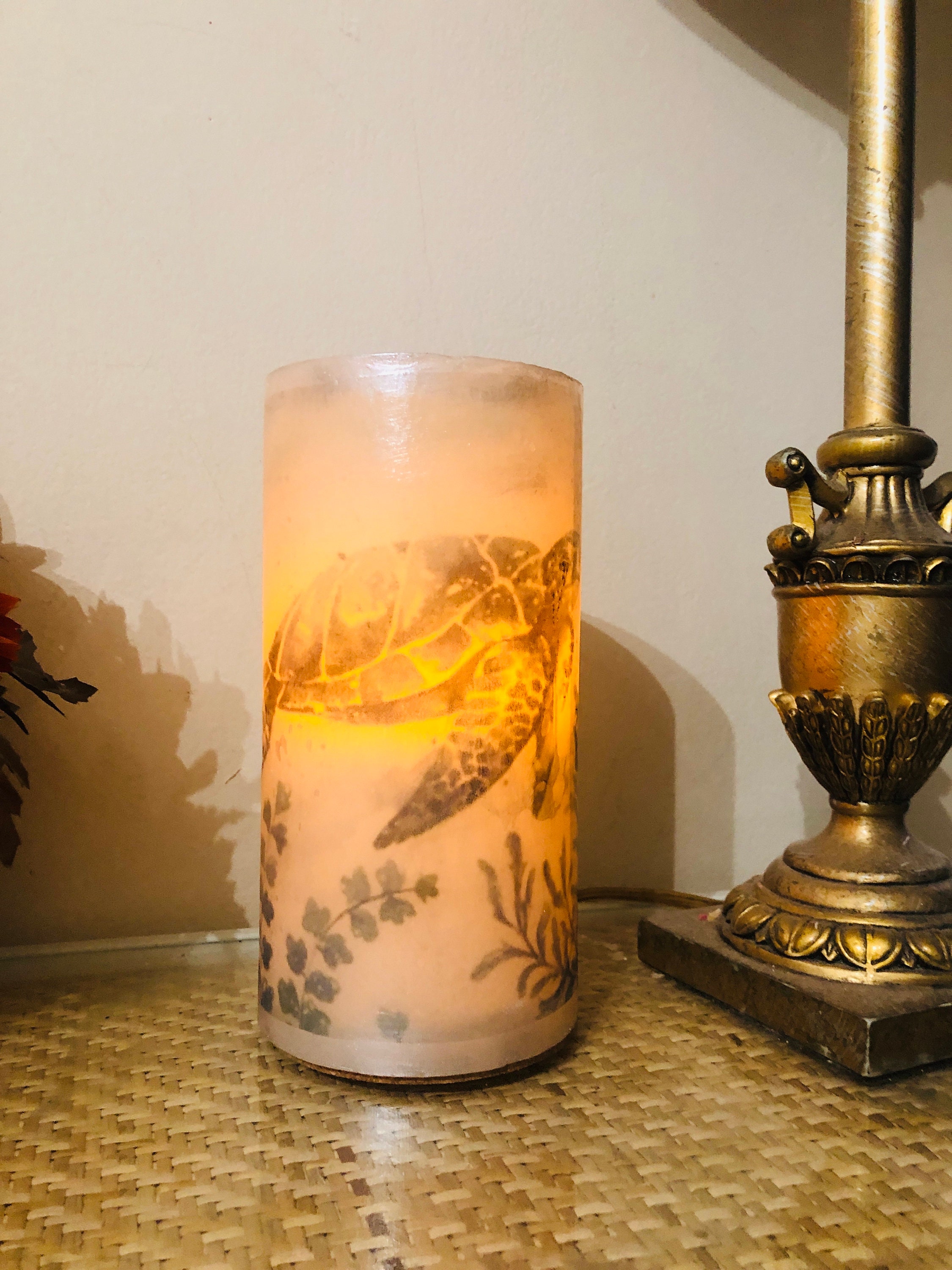 8 Inch Tall 4 Inch Wide Sea Turtle Flameless Pillar Candle With Sea ...