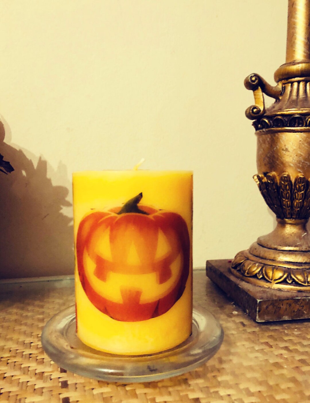 4 Inch Tall 3 Inch Wide Pumpkin Fall Leaf Pillar Candle With Floral ...