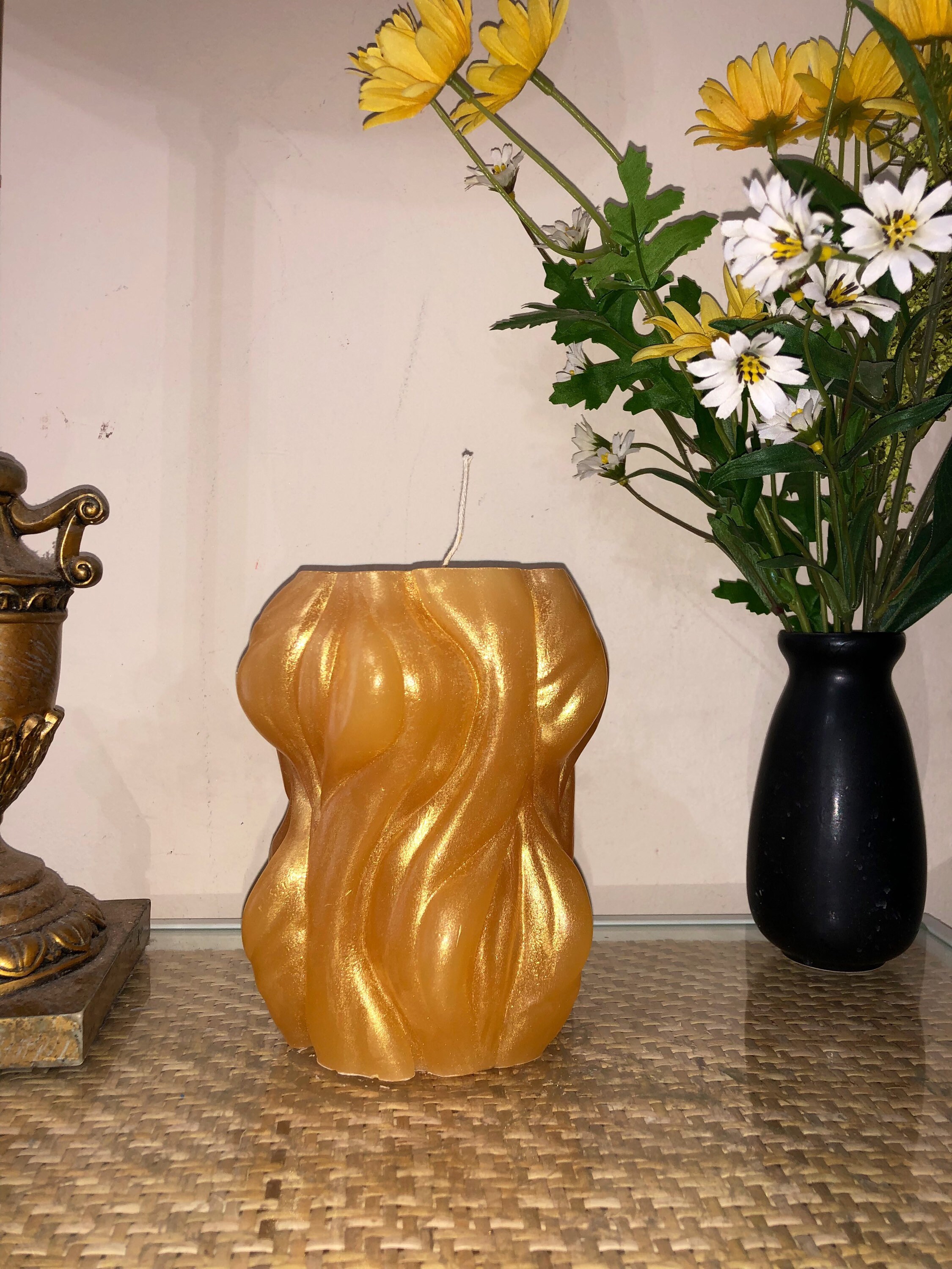 6.5 Inch Tall Unique Beautiful Wavy Wax Candle Sculpture With Spa ...