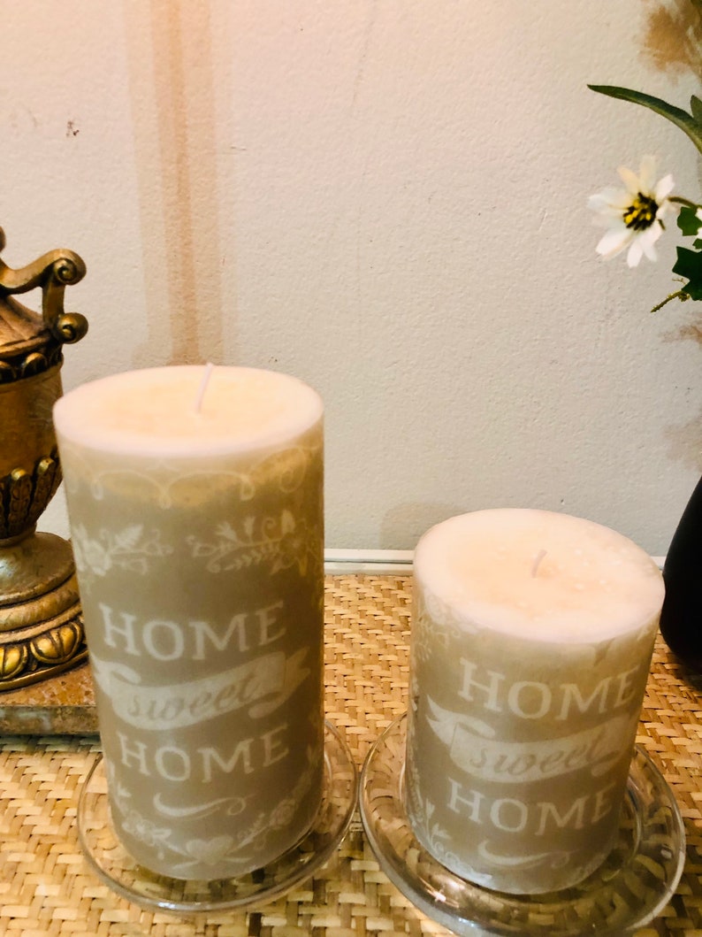 Home Sweet Home Pillar Candles 6 and 4 Inches Tall With Vanilla Latte ...