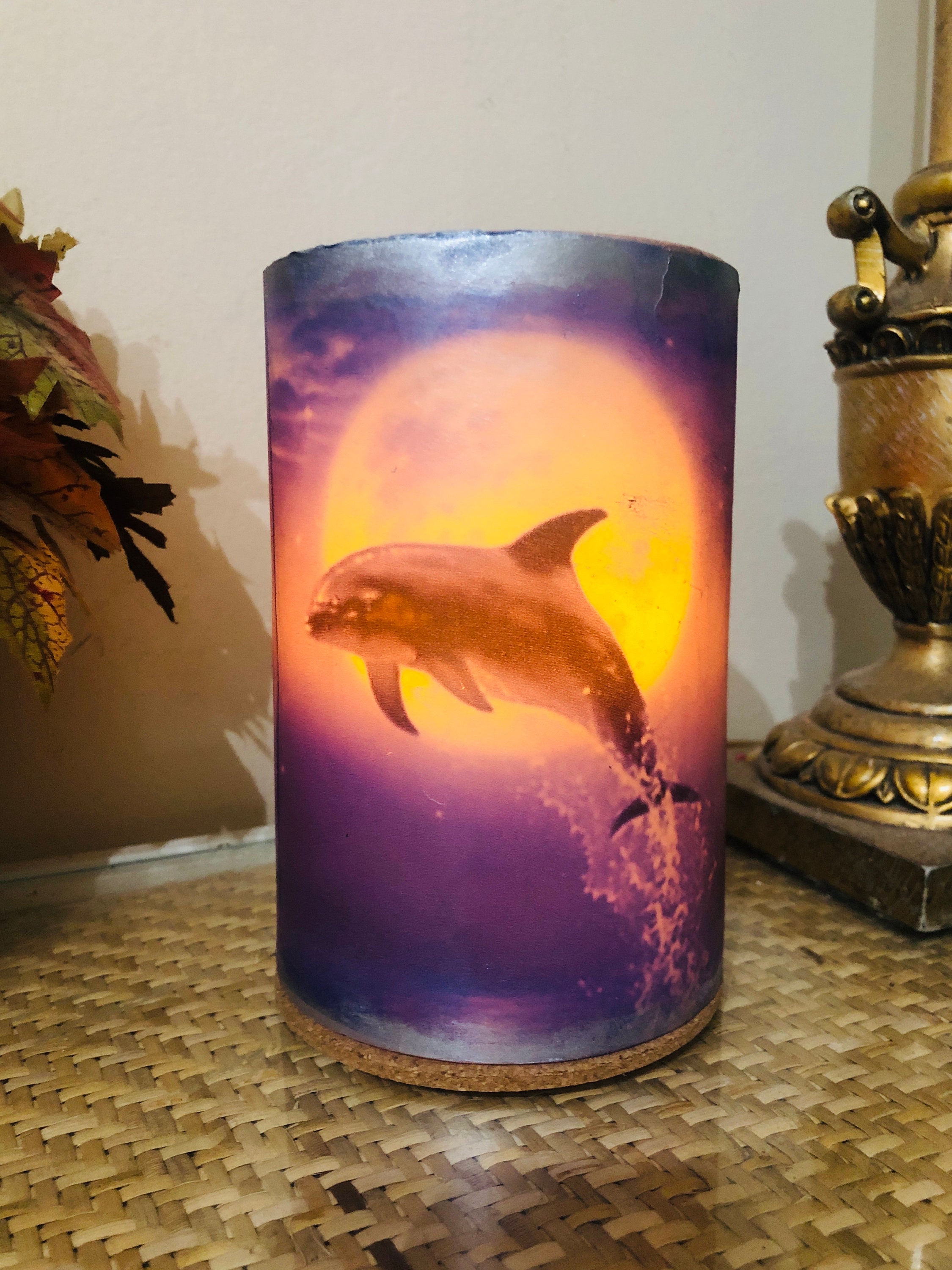 6 Inch Tall 4 Inch Wide Moon Dolphin Flameless Candle Batteries ...