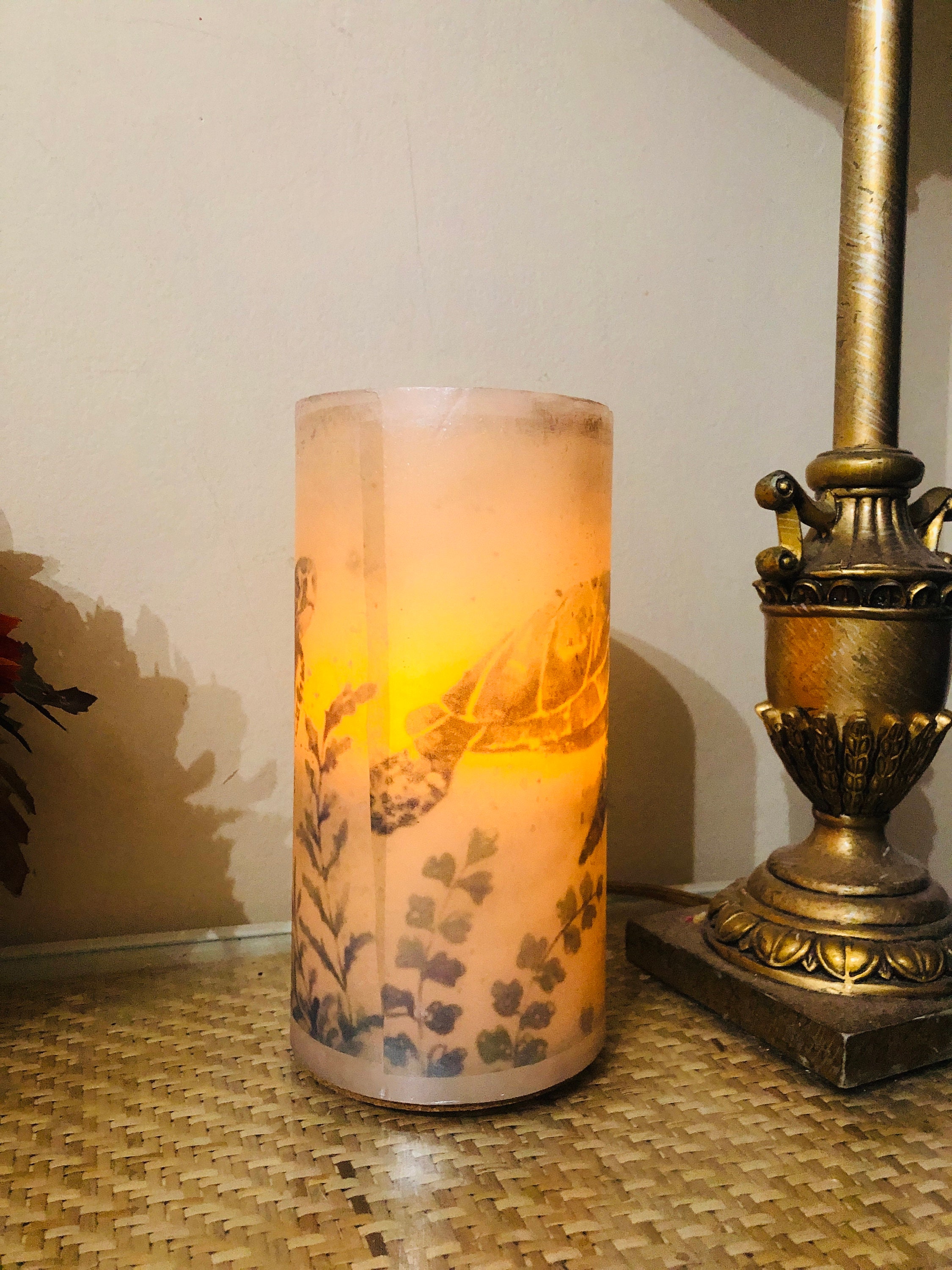 8 Inch Tall 4 Inch Wide Sea Turtle Flameless Pillar Candle With Sea ...