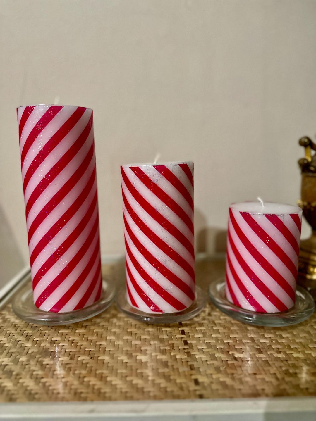 Peppermint Pillar Candles: Christmas Glitter Finish, Scented or ...