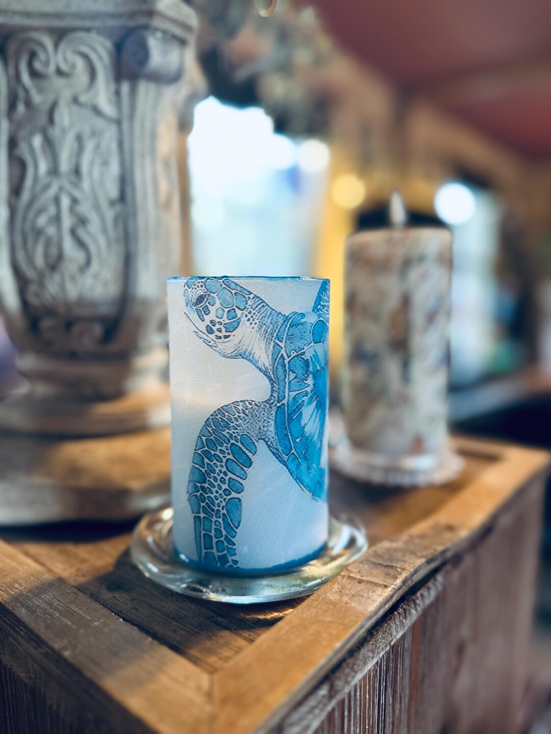 Sea Turtle Stained Glass Effect Flameless Candle (batteries Included ...