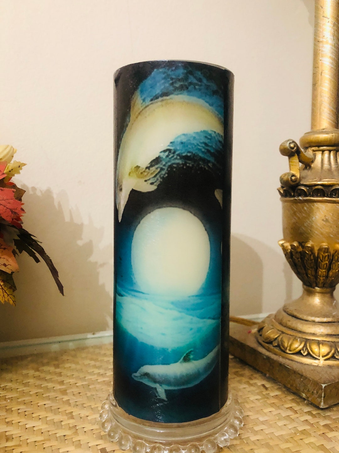 8 Inch Tall Moon Dolphins Flameless Candle On/off Switch With Timer ...