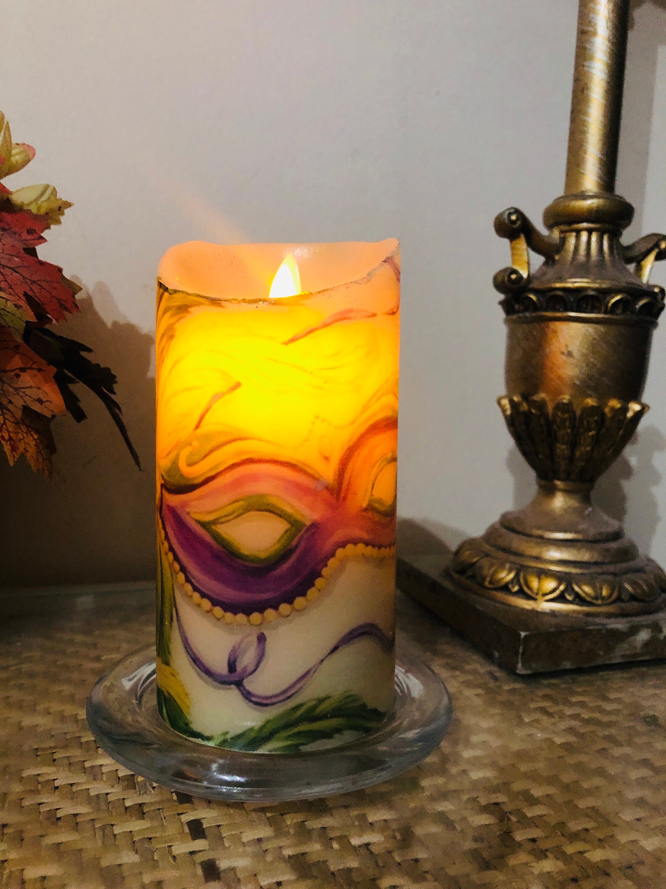 6 Inch Tall Inch Tall Mardi Gras Mask Pillar Flameless Candle With ...