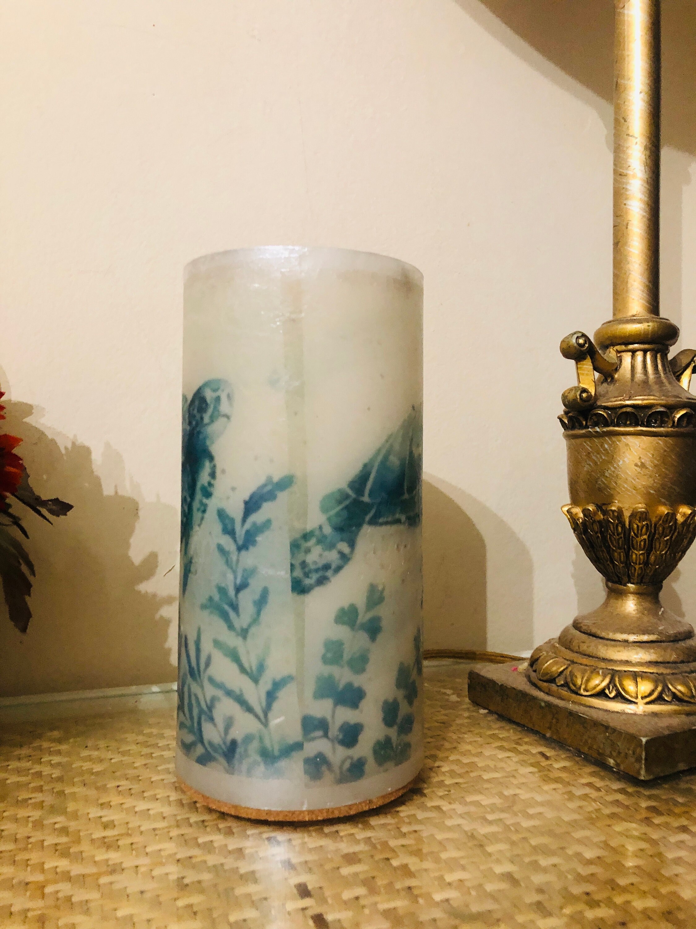 8 Inch Tall 4 Inch Wide Sea Turtle Flameless Pillar Candle With Sea ...