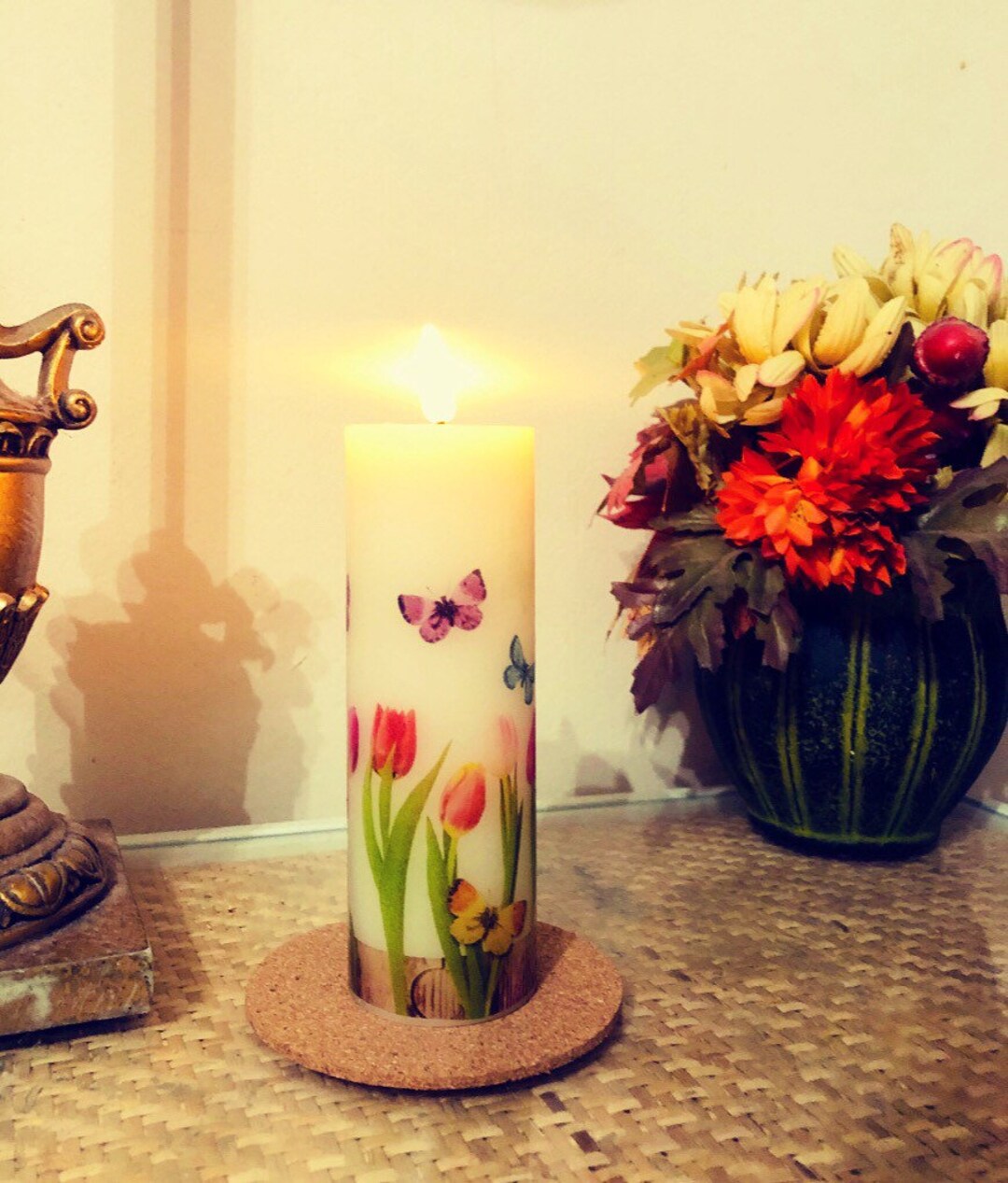 Tulips and Butterflies Flameless Votive Candle With Timer - Etsy