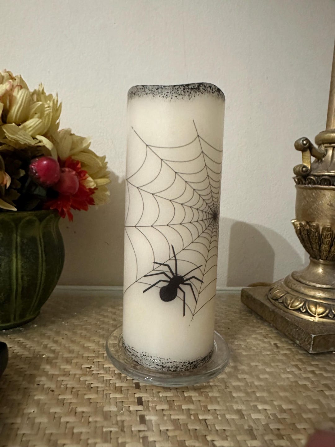 Spider Web Flameless Candle: Halloween Decor, Batteries Included - Etsy
