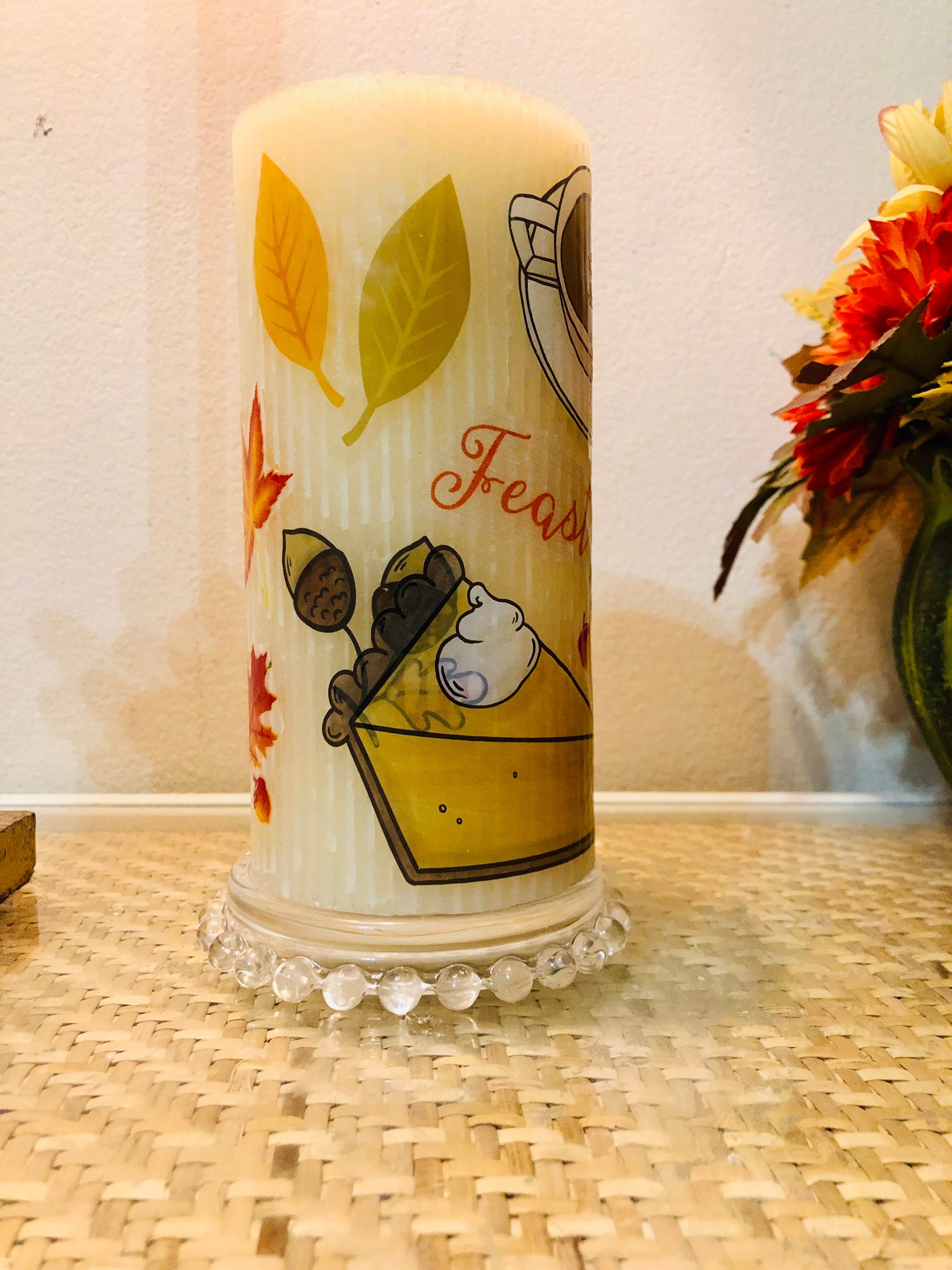 6 Inch Tall Hello Fall-feast Pillar Candle With Vanilla Butter Cream ...