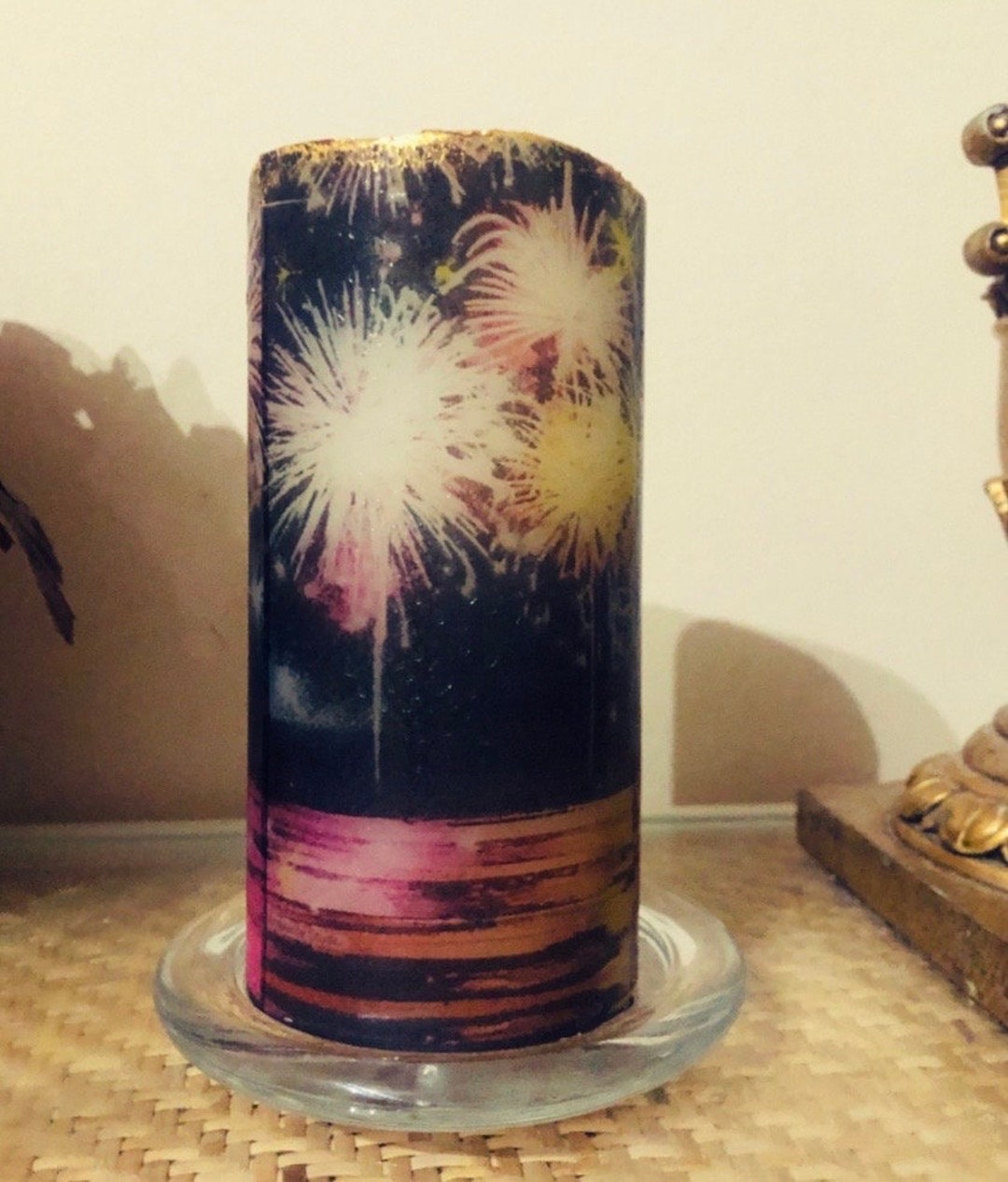 6 Inch Tall Fireworks Above the Water Flameless Candle With On/off ...