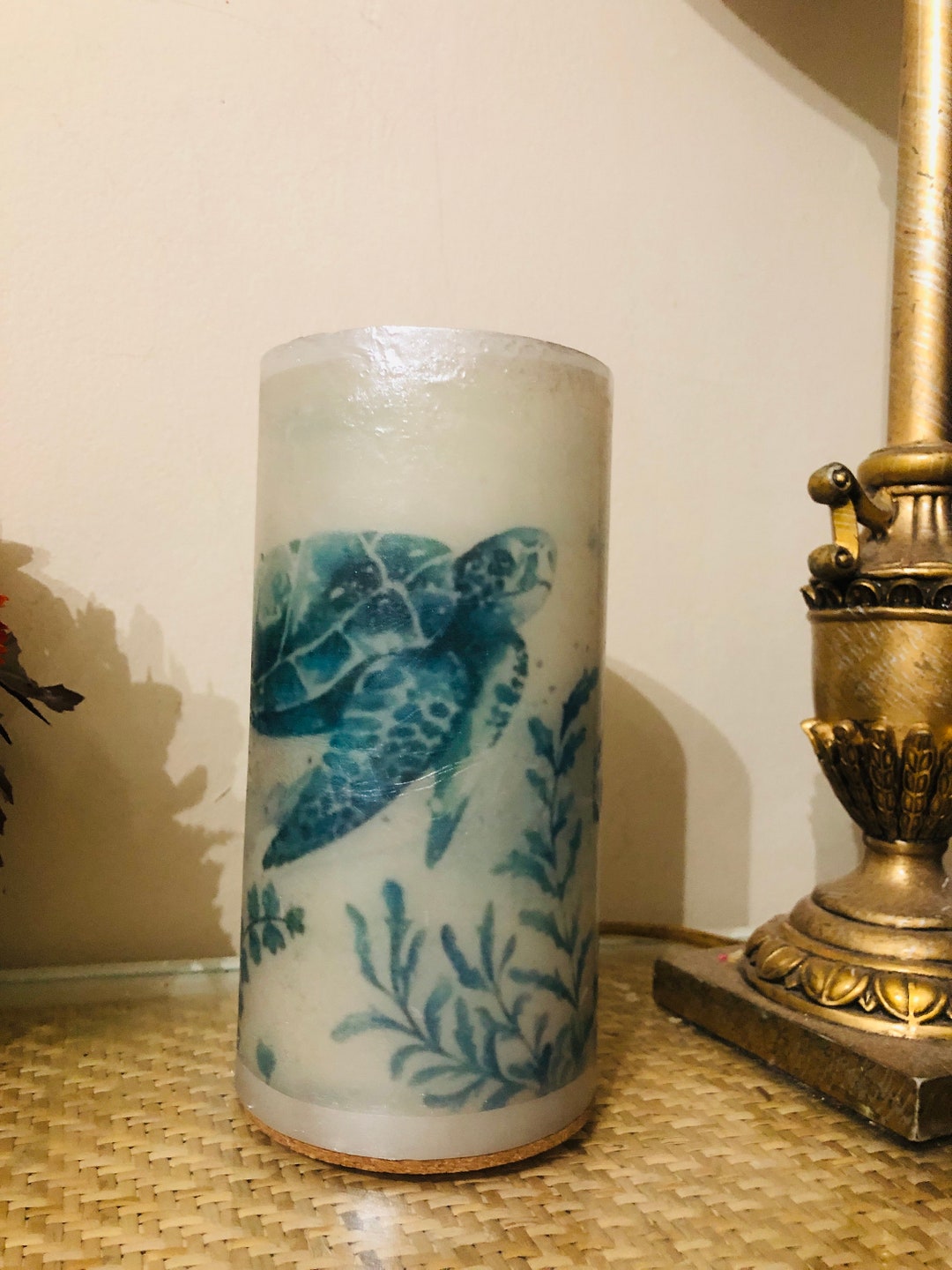 8 Inch Tall 4 Inch Wide Sea Turtle Flameless Pillar Candle With Sea ...