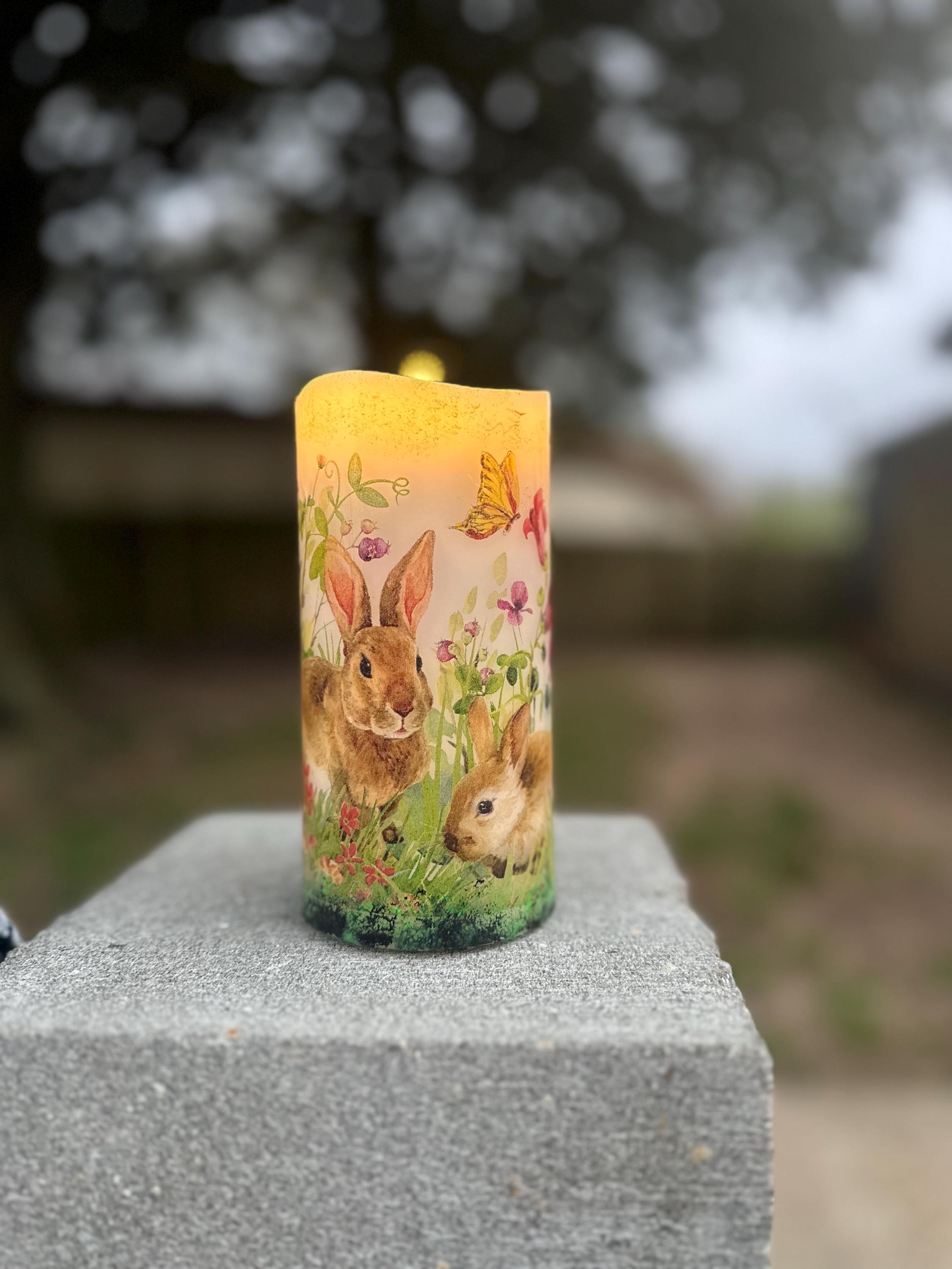 Easter Bunny Flameless Candle: Butterfly Accent, 6-inch, Remote ...
