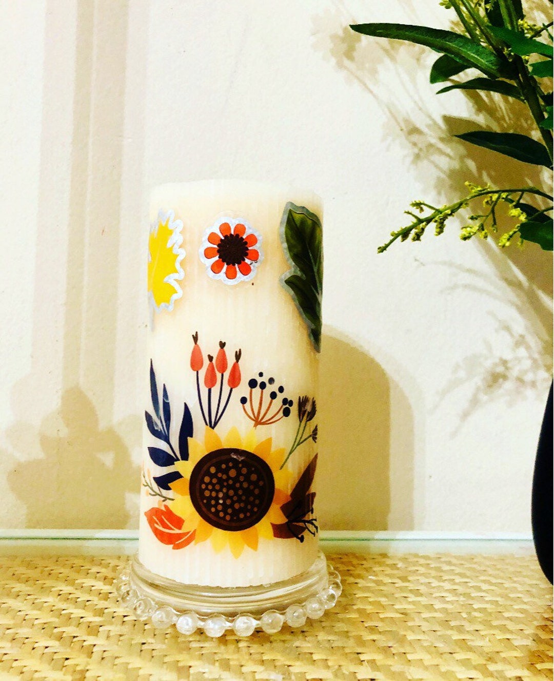 6 Inch Tall Ribbed Fall Pillar Candle With Vanilla Butter Cream ...