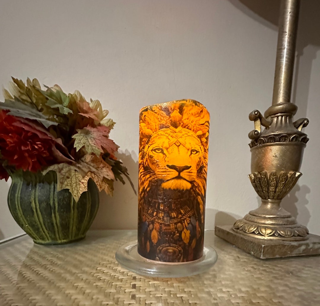 African Lion Flameless Candle: 6-inch LED Night Light With Timer - Etsy