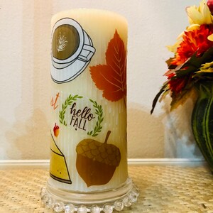 6 Inch Tall Hello Fall-feast Pillar Candle With Vanilla Butter Cream ...