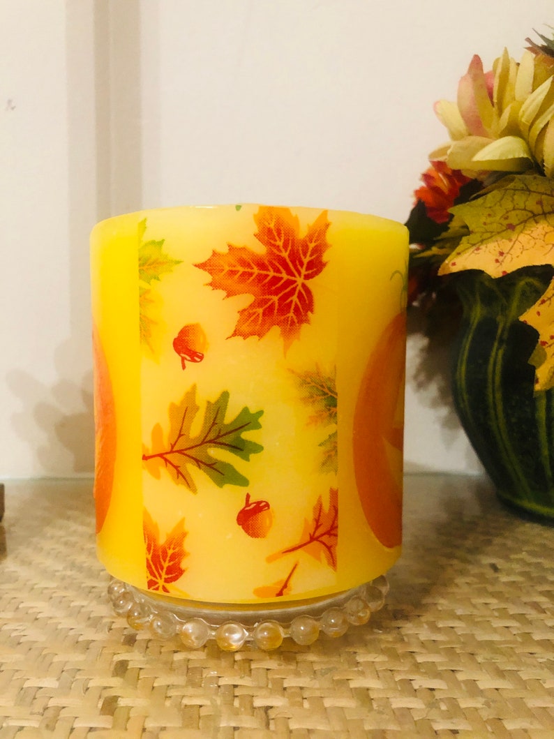 4 Inch Tall 4 Inch Wide Pumpkin Fall Leaf Pillar Candle With - Etsy