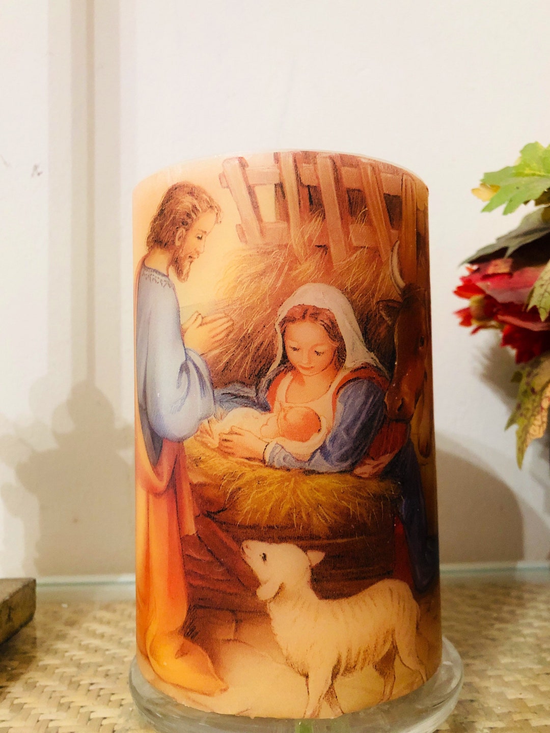 6 Inch Tall 4 Inch Wide Beautiful Baby Jesus Nativity Flameless Candle ...