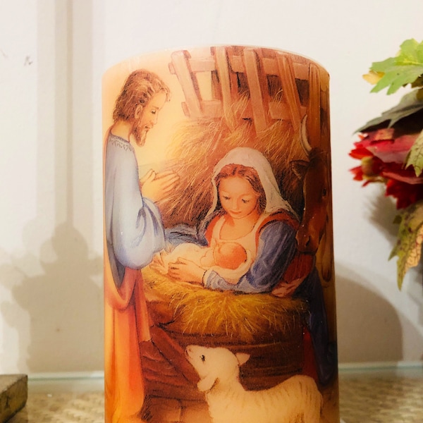 Flameless Taper Candles With Nativity Scene - Etsy