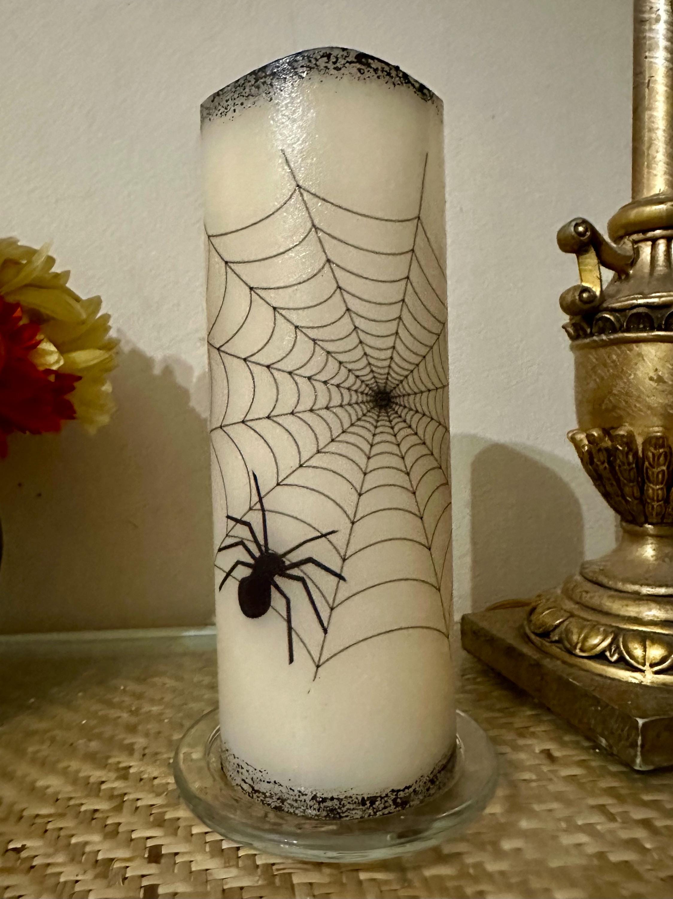 Spider Web Flameless Candle: Halloween Decor, Batteries Included - Etsy