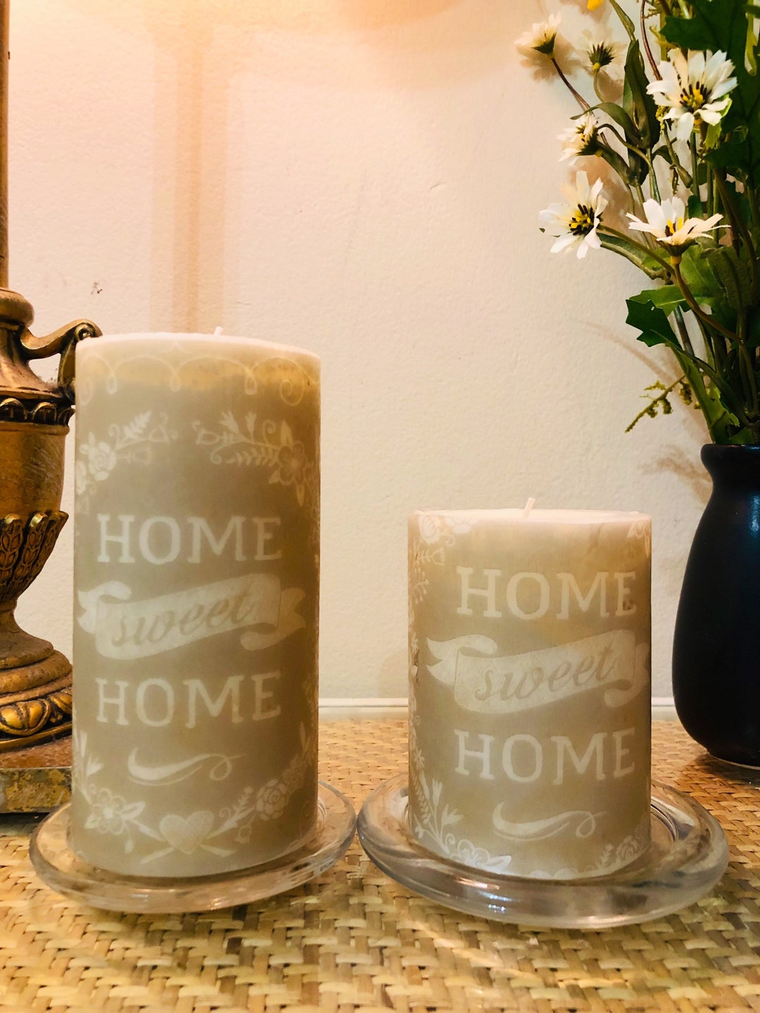 Home Sweet Home Pillar Candles 6 and 4 Inches Tall With Vanilla Latte ...