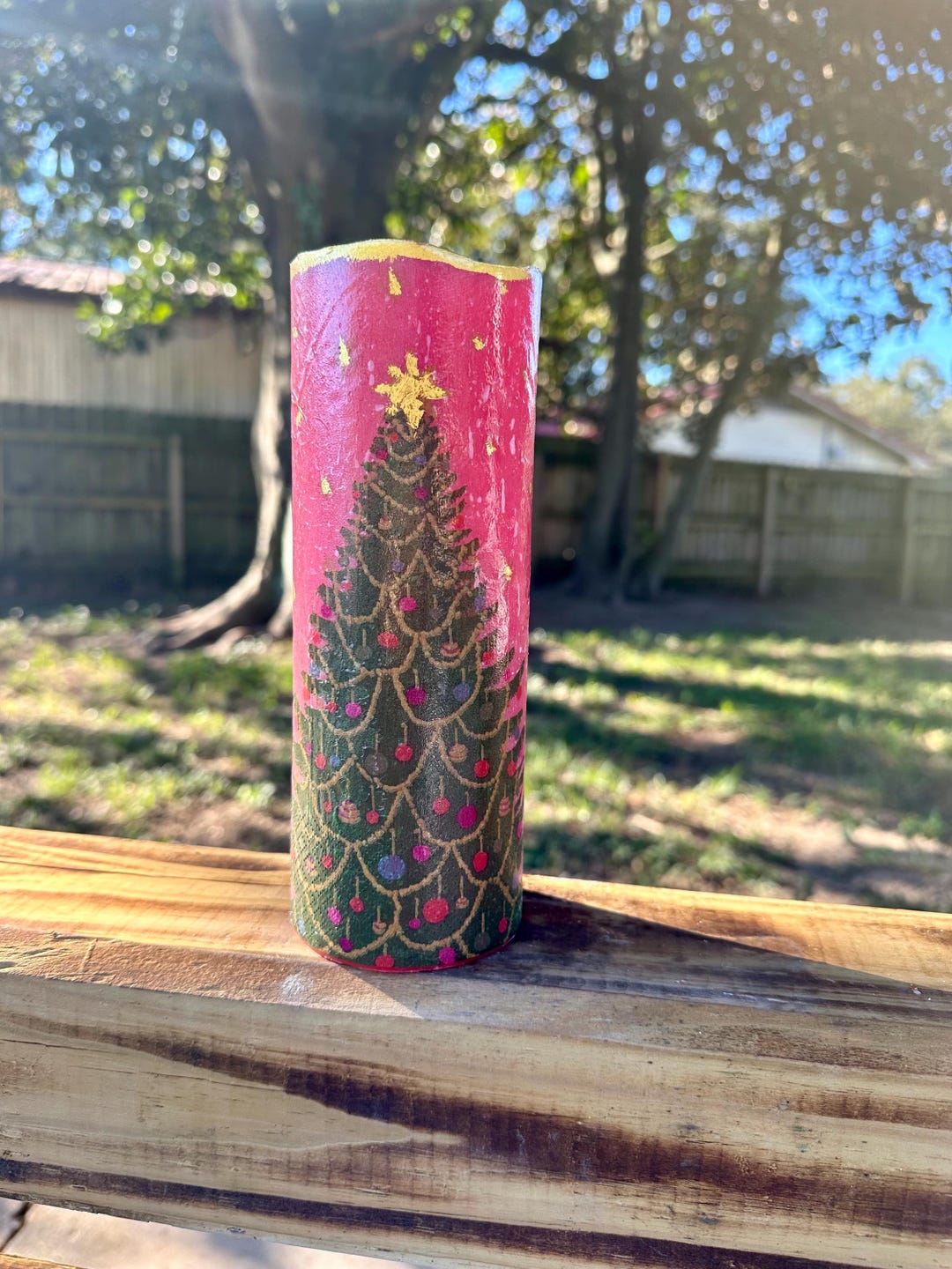 8 Inch Tall 3 Inch Wide Distressed Christmas Tree Flameless Candle ...