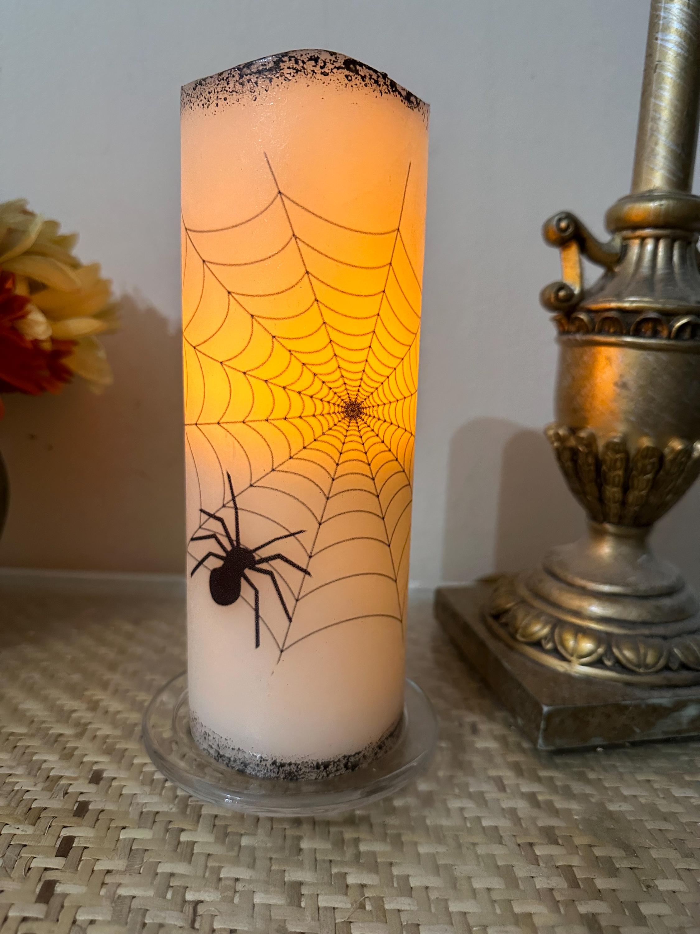 Spider Web Flameless Candle: Halloween Decor, Batteries Included - Etsy
