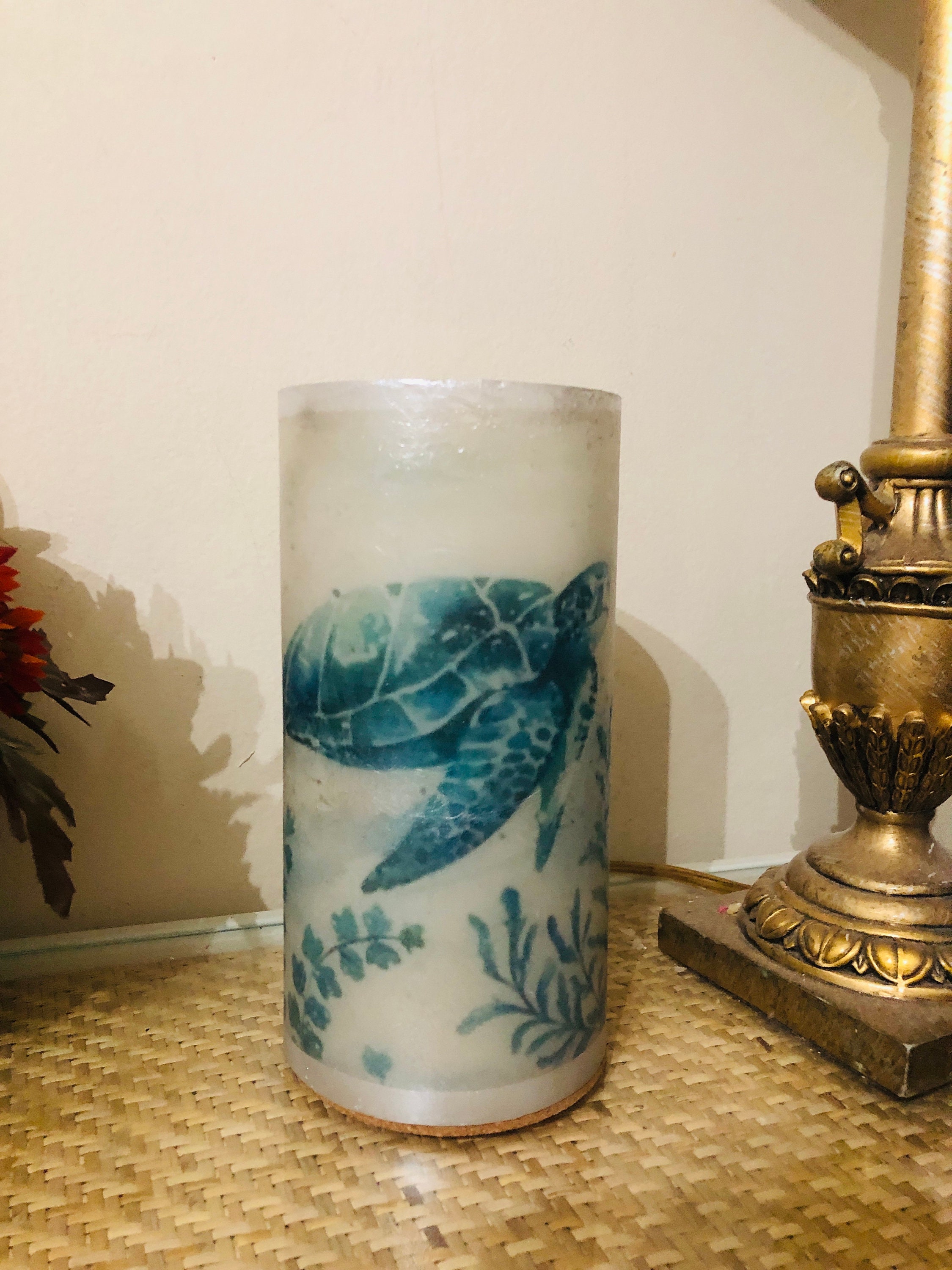 8 Inch Tall 4 Inch Wide Sea Turtle Flameless Pillar Candle With Sea ...