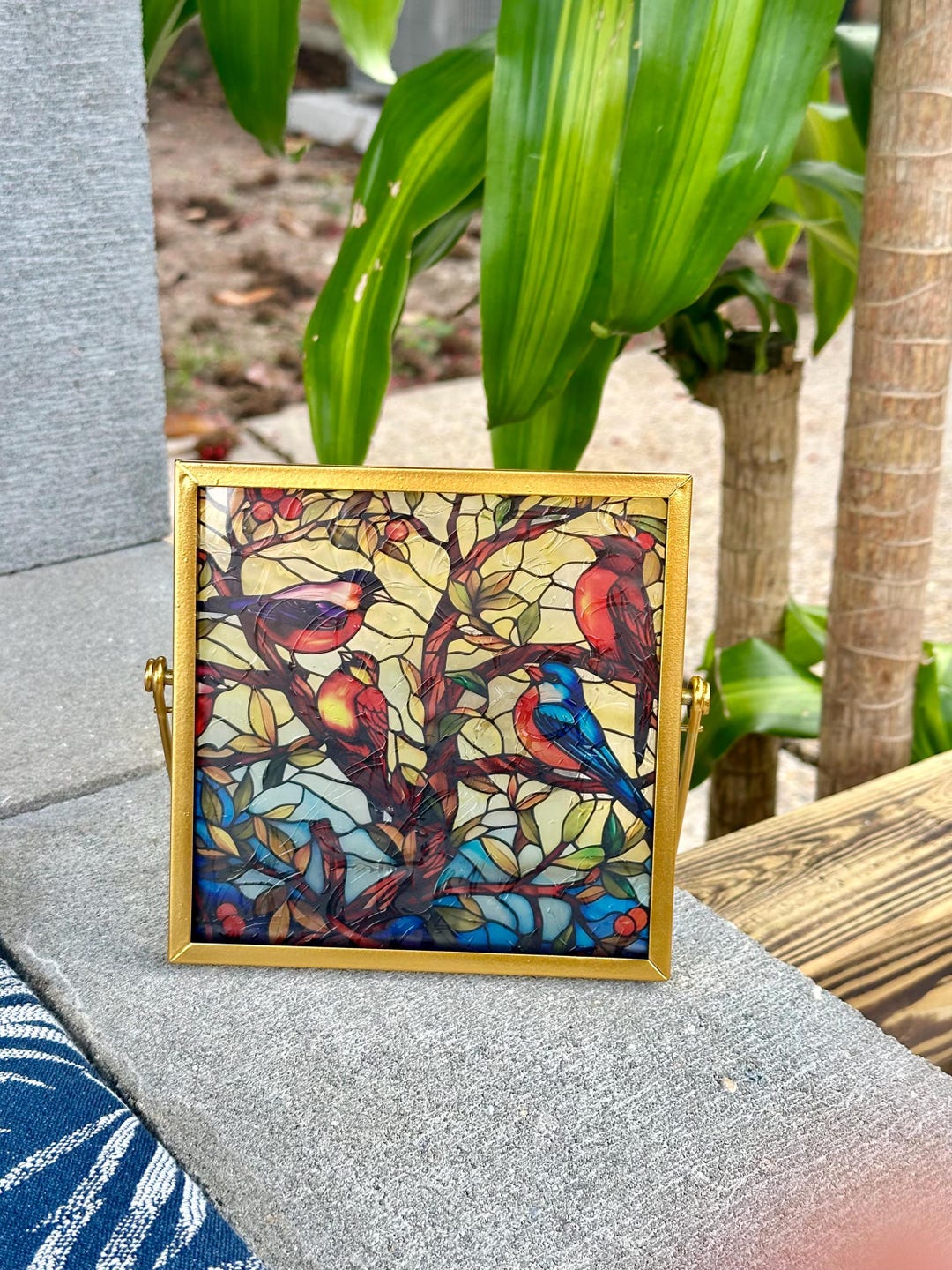 6x6 Inch Tall and Width Beautiful Birds in a Translucent Art Glass in a ...