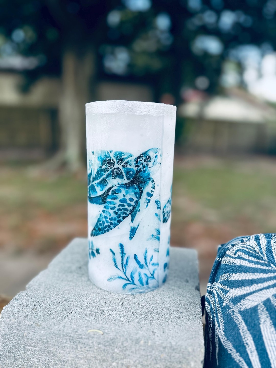 8 Inch Tall 4 Inch Wide Sea Turtle Flameless Pillar Candle With Fresh ...