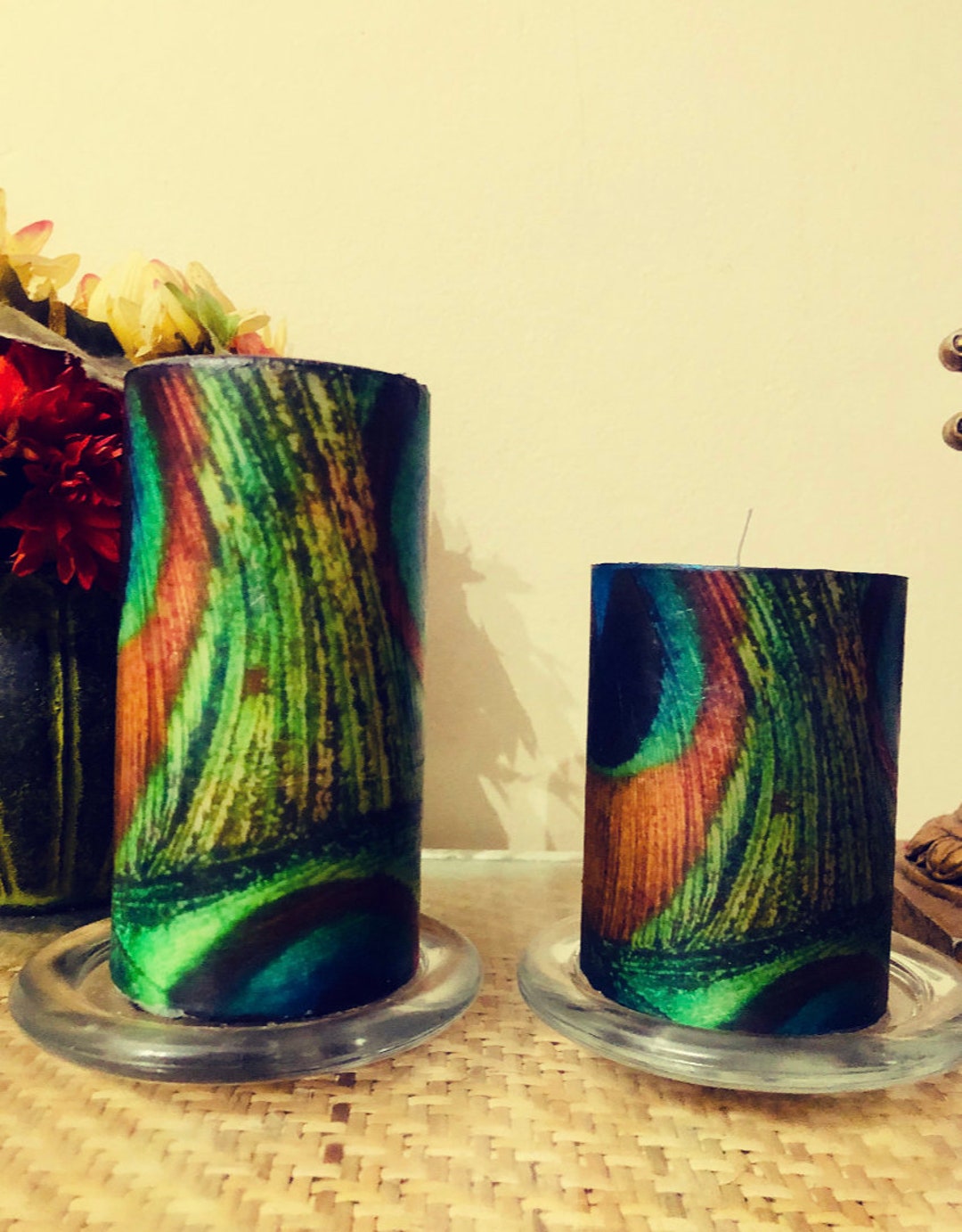Peacock Feather Candles: Floral Scent, Home Decor (6 Inch & 4 Inch) - Etsy