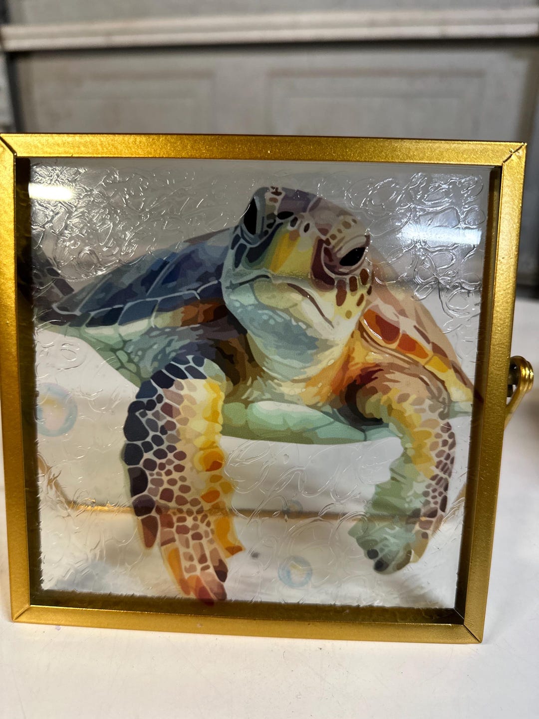 Sea Turtle Glass Art in Gold Frame (6x6 Inch) - Etsy