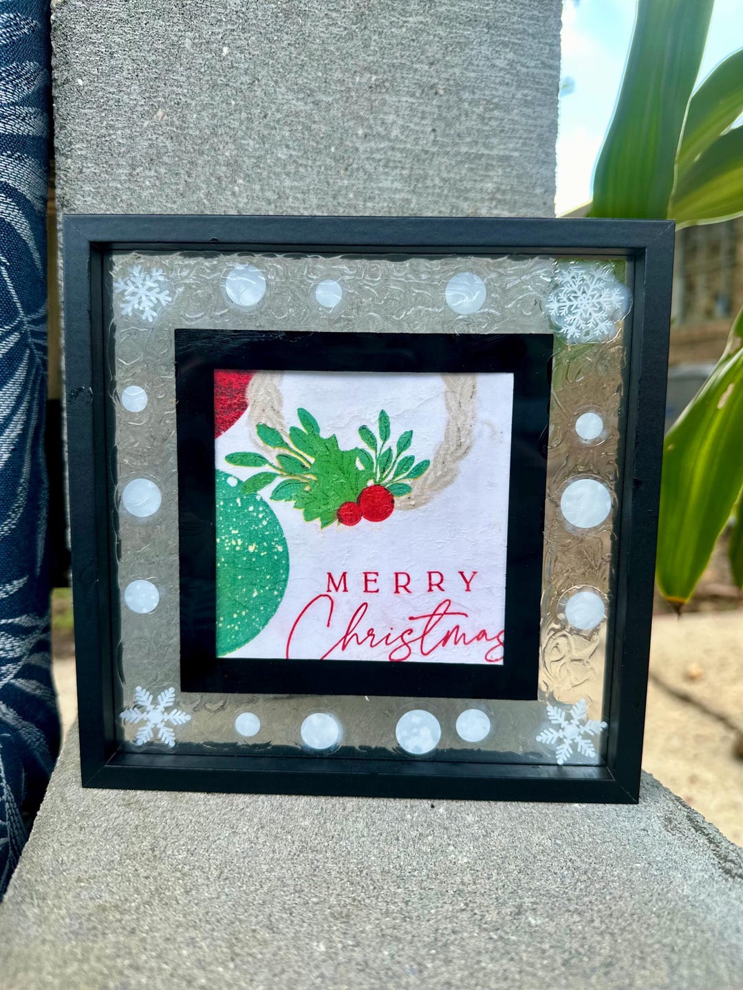 Merry Christmas Suncatcher: See Through Glass Art in Black Frame - Etsy