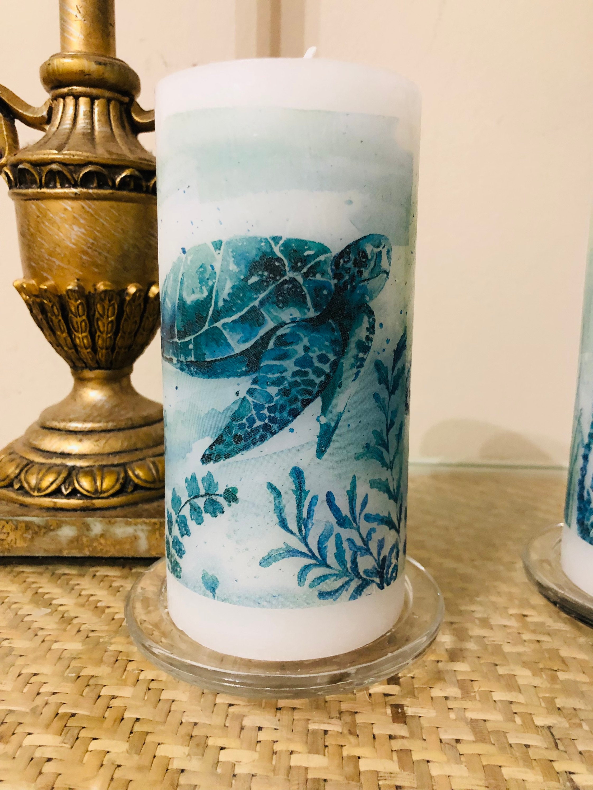 6 Inch Tall Sea Horse or Sea Turtle Pillar Candle With Sugar Sand Beach ...