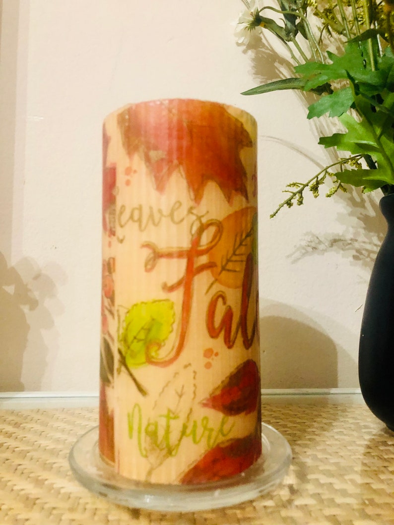 6 Inch Tall Fall Autumn Falling Leaves Candle With Vanilla - Etsy