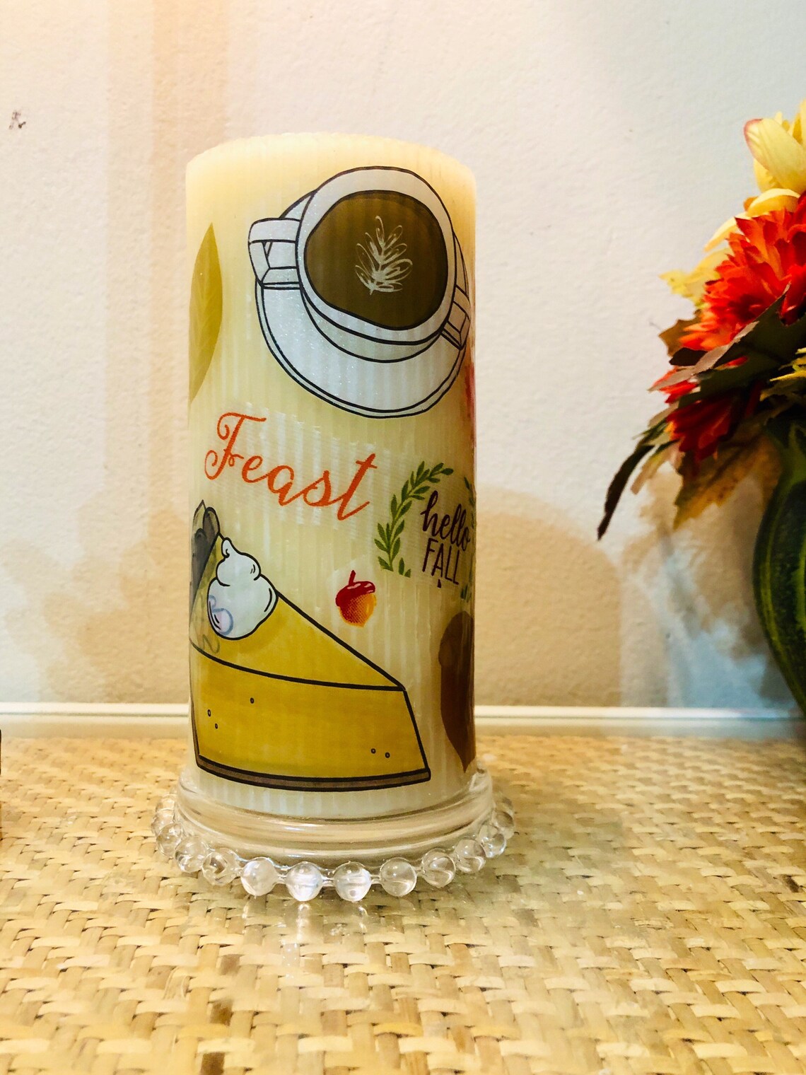 6 Inch Tall Hello Fall-feast Pillar Candle With Vanilla Butter Cream ...