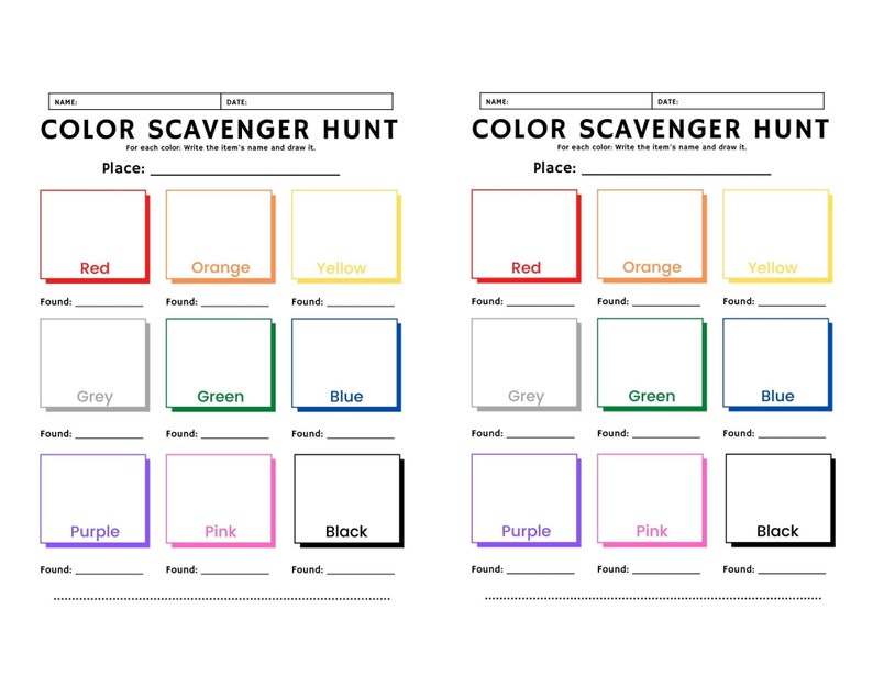 Printable Color Scavenger Hunt and Drawing Worksheet for Kids Find and ...