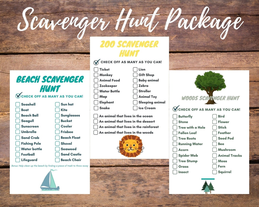 Scavenger Hunt Bundle Package zoo, Beach, and Woods Scavenger Hunts - Etsy