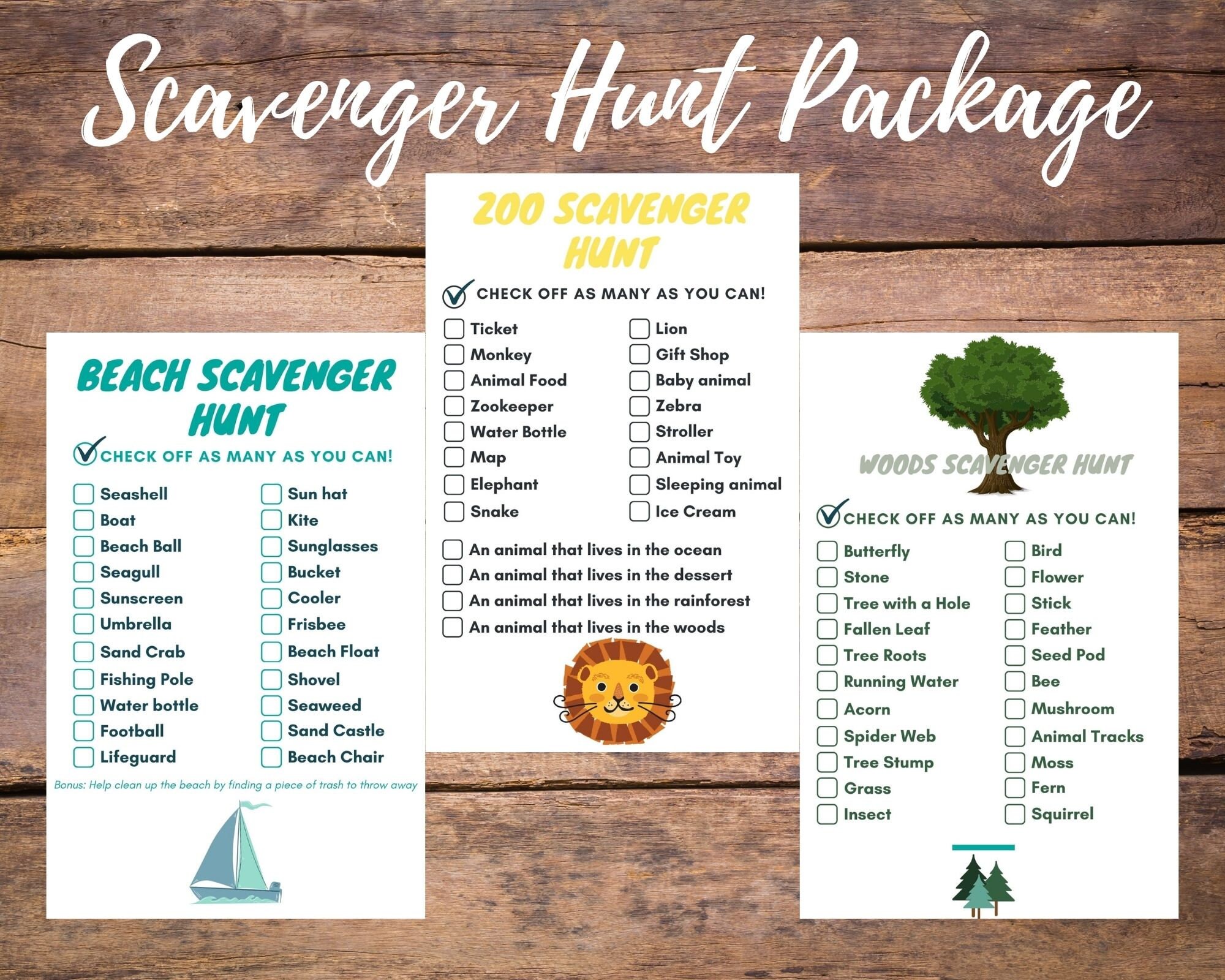 Scavenger Hunt Bundle Package zoo, Beach, and Woods Scavenger Hunts - Etsy