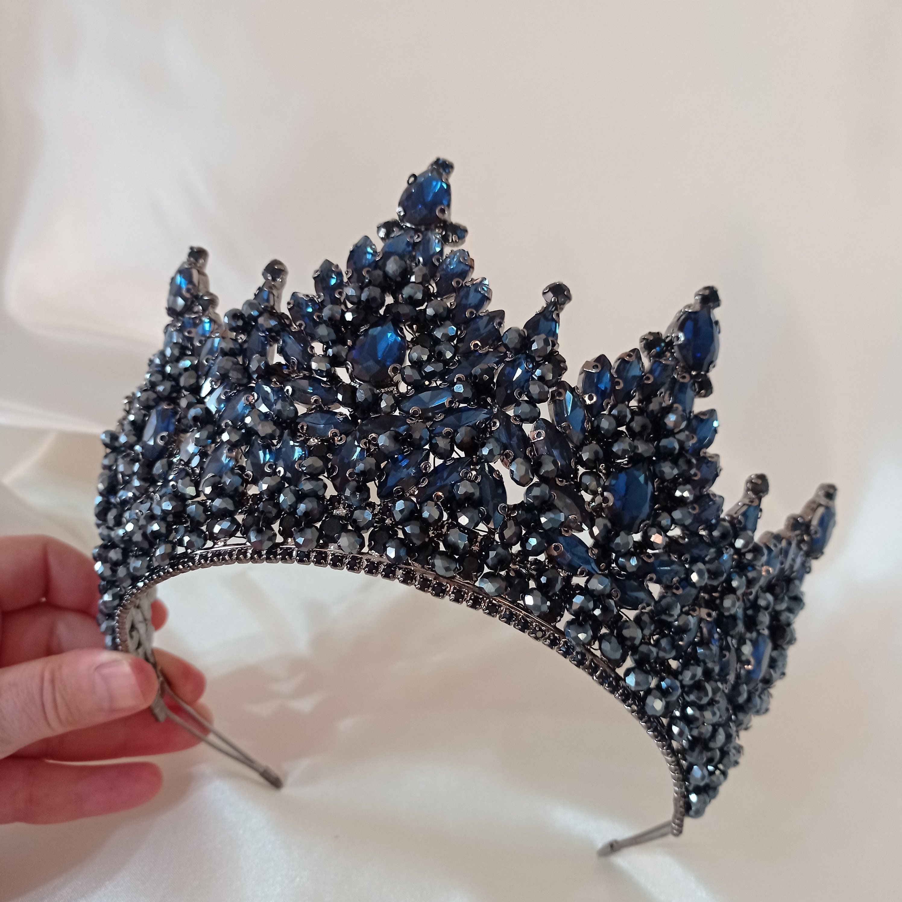 Navy Blue Tiara Bridal Crown High Crystal Tiara Royal - Etsy