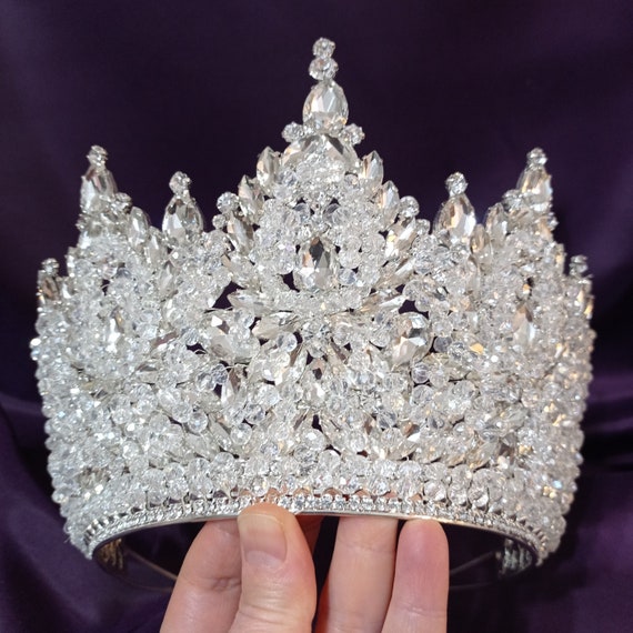 Silver Crown Bridal Crown High Crystal Tiara Royal Crown Wedding Tiaras Party Crown Bridal Tiara Etsy Ireland