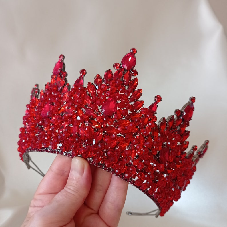 Red Crown, Bridal Crown, High Crystal Tiara, Royal Crown, Wedding ...