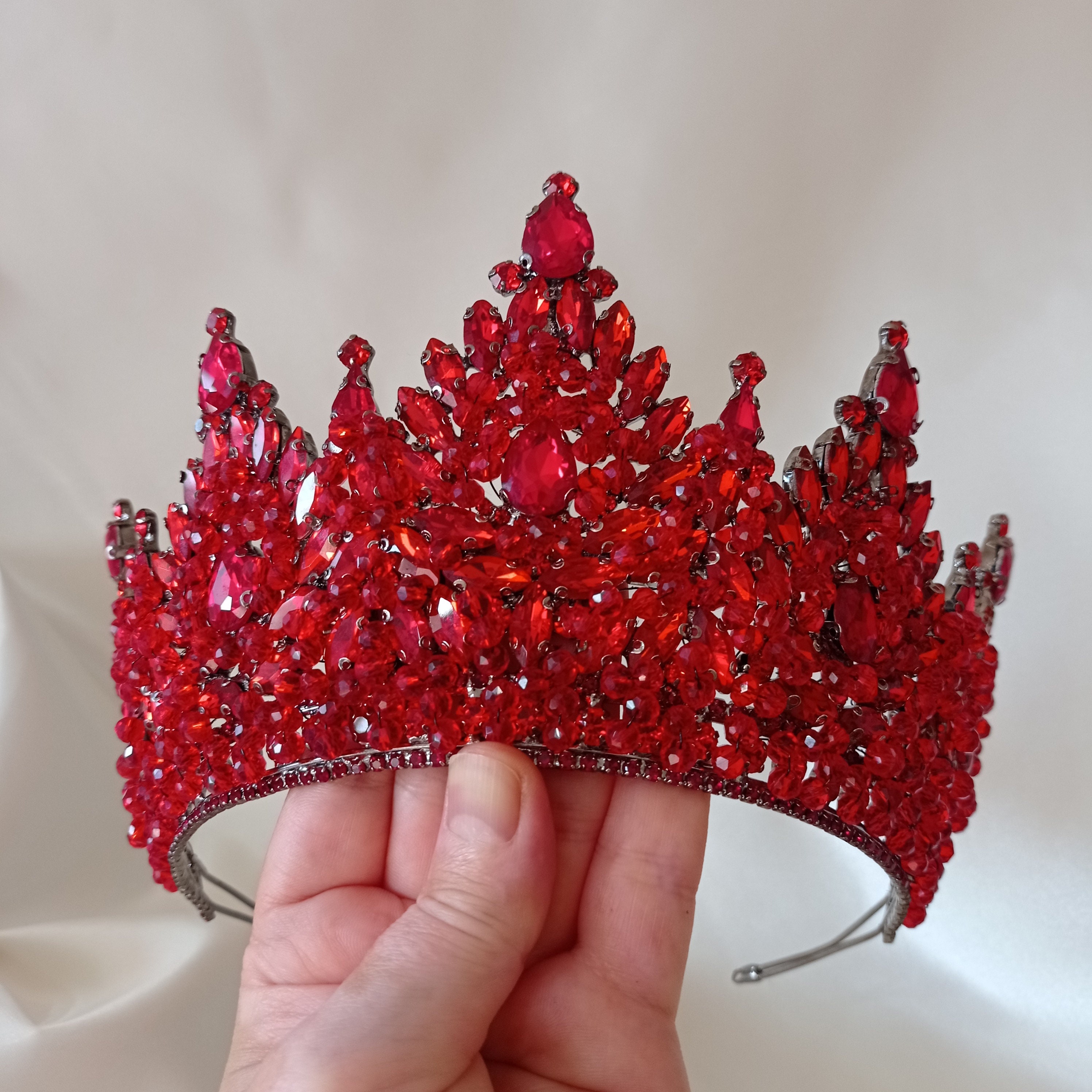 Red Crown, Bridal Crown, High Crystal Tiara, Royal Crown, Wedding ...