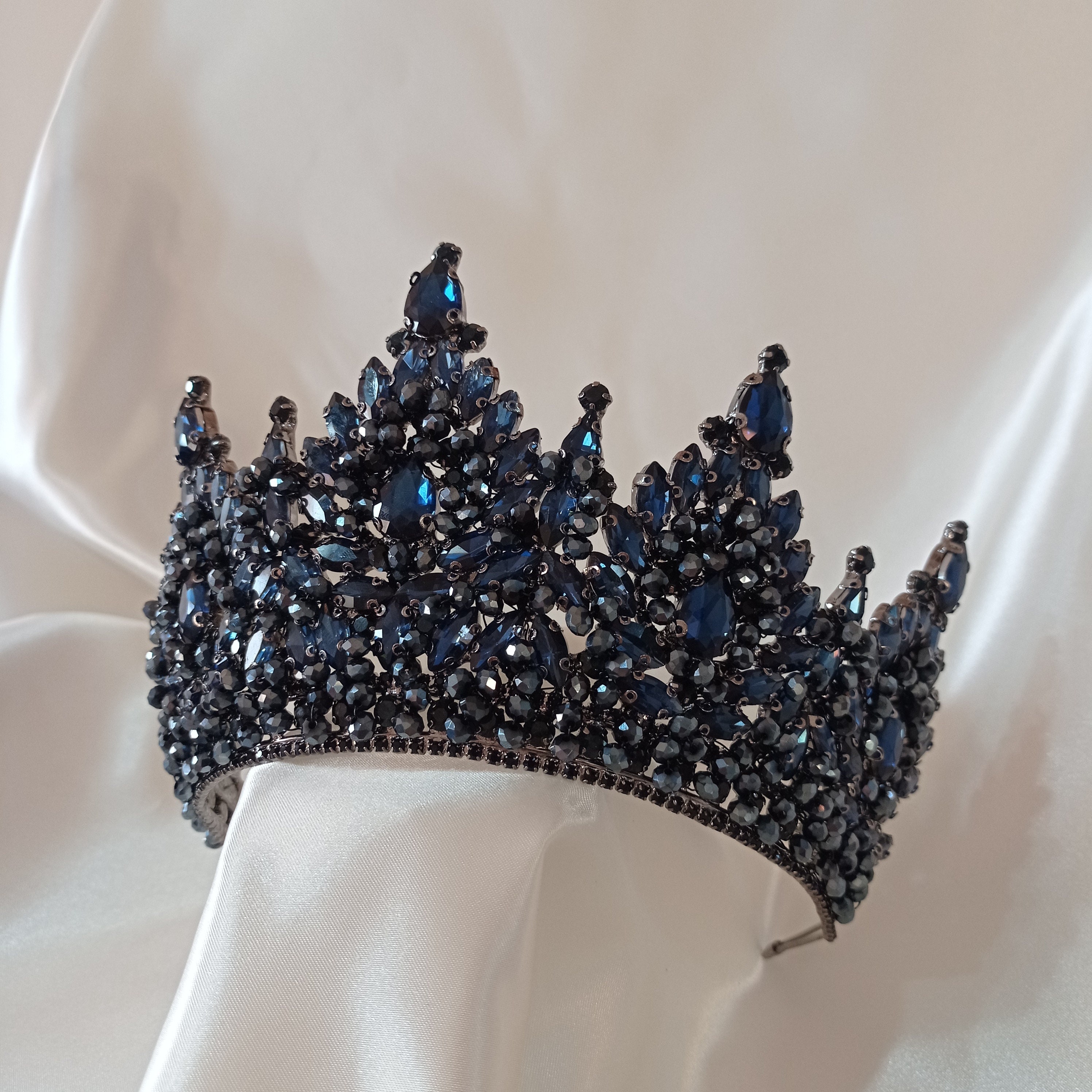 Navy Blue Tiara Bridal Crown High Crystal Tiara Royal - Etsy