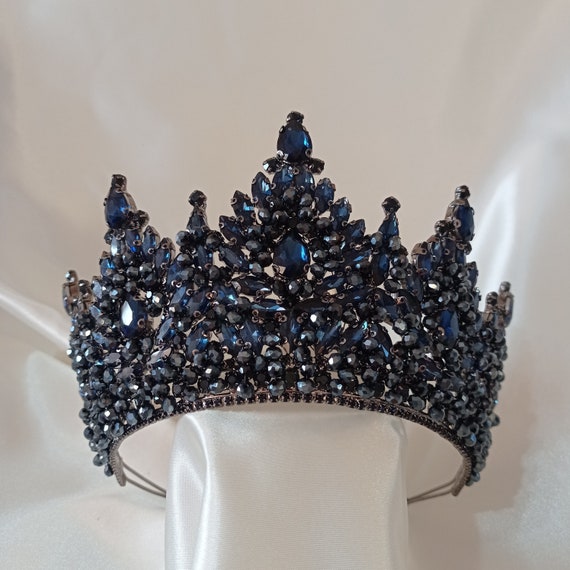 Navy Blue Tiara Bridal Crown High Crystal Tiara Royal - Etsy