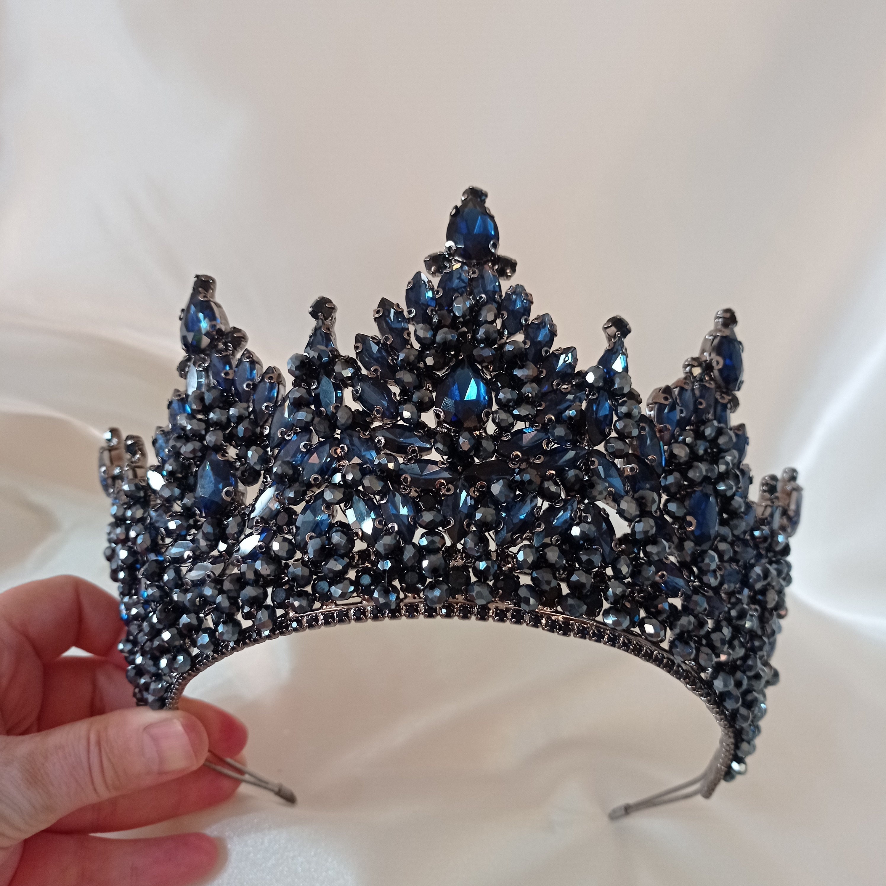 Navy Blue Tiara Bridal Crown High Crystal Tiara Royal - Etsy