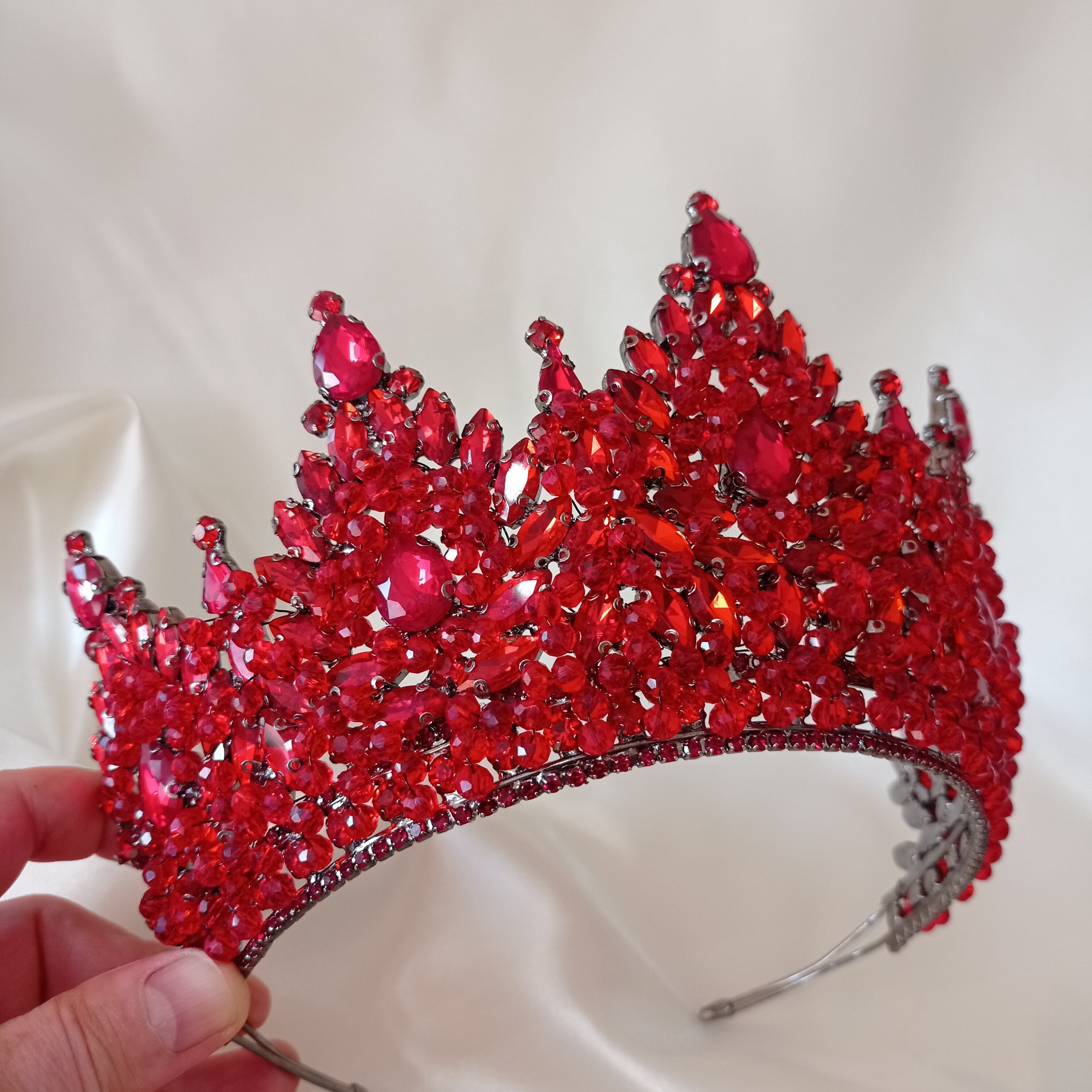 Red Crown Bridal Crown High Crystal Tiara Royal Crown - Etsy