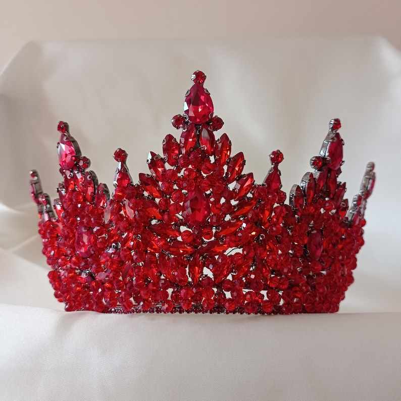 Red Crown, Bridal Crown, High Crystal Tiara, Royal Crown, Wedding ...