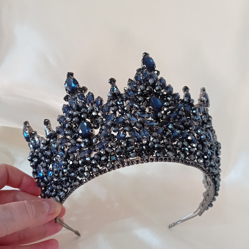 Navy Blue Tiara, Bridal Crown, High Crystal Tiara, Royal Crown, Party ...