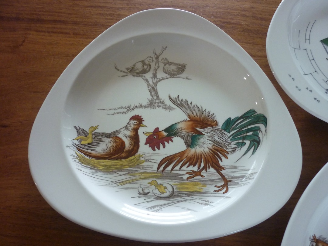 SPODE Copeland England BARBEQUE Series Rooster Hen Chicks Triangular ...